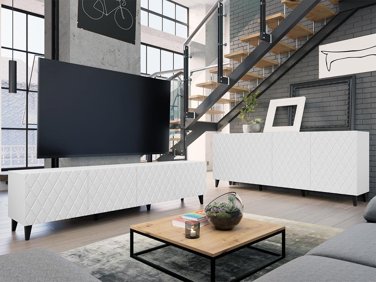 Zestaw mebli do salonu Deziko | frezowane fronty ⇒ Dostawa GRATIS